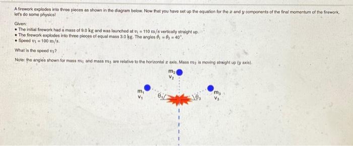 Solved A firework explodes into three piecus as shown in the | Chegg.com