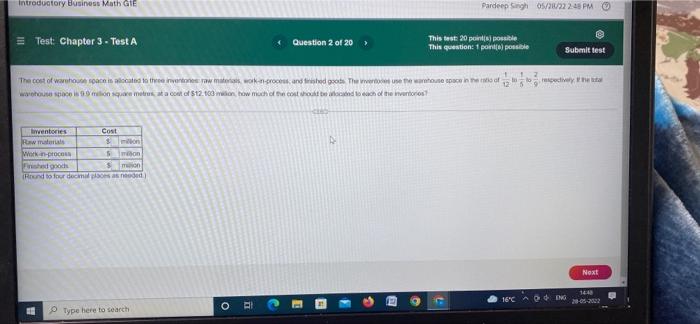 Solved Introductory Business Math GIE Test: Chapter 3- Test | Chegg.com