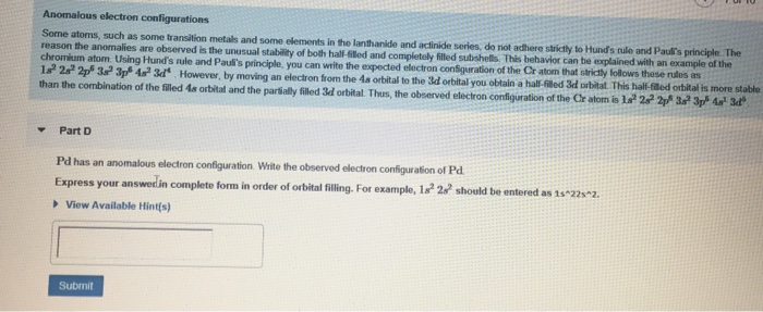 Solved Anomalous electron configurations Some atoms, such as | Chegg.com