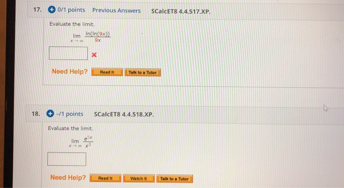 Solved 17. 0/1 points Previous Answers SCalcET8 4.4.517.XP. | Chegg.com