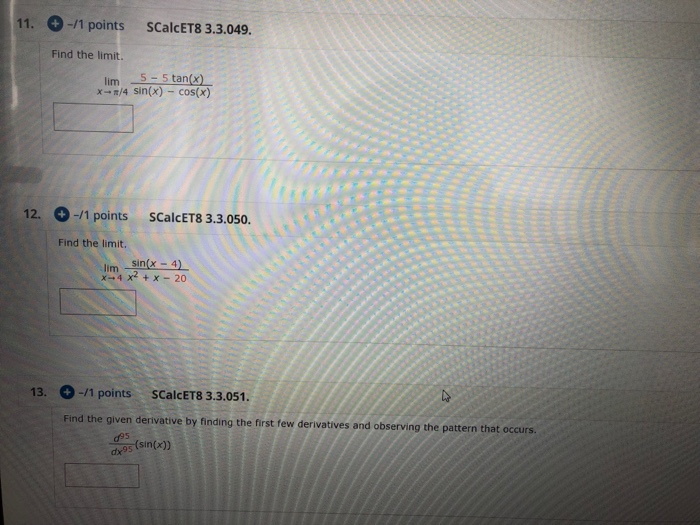 Solved 11. -11 points ScalcET8 3.3.049. Find the limit lim 5 | Chegg.com