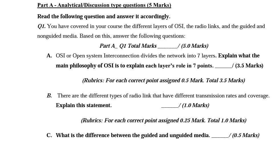 Solved Part A - Analytical/Discussion type questions (5 | Chegg.com