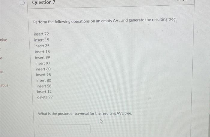 Solved Perform the following operations on an empty AVL and | Chegg.com