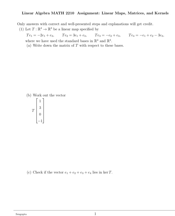 Solved Linear Algebra MATH 2210 Assignment: Linear Maps, | Chegg.com