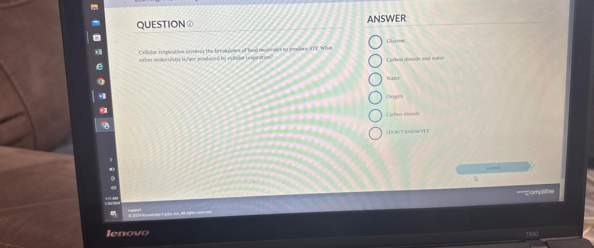 Solved QUESTIONANSWERGlucoseCellular respiration involves | Chegg.com