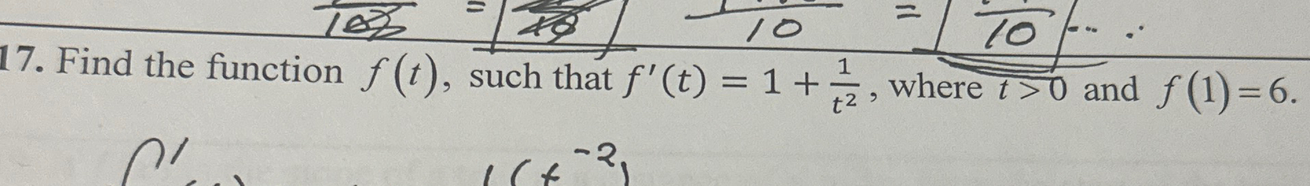 Solved Find the function f(t), ﻿such that f'(t)=1+1t2, | Chegg.com