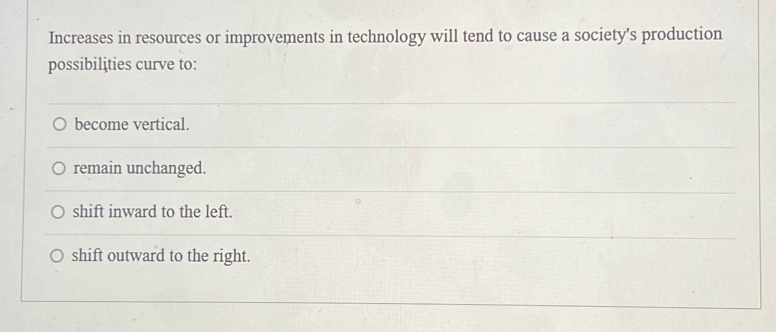Solved Increases in resources or improvements in technology | Chegg.com