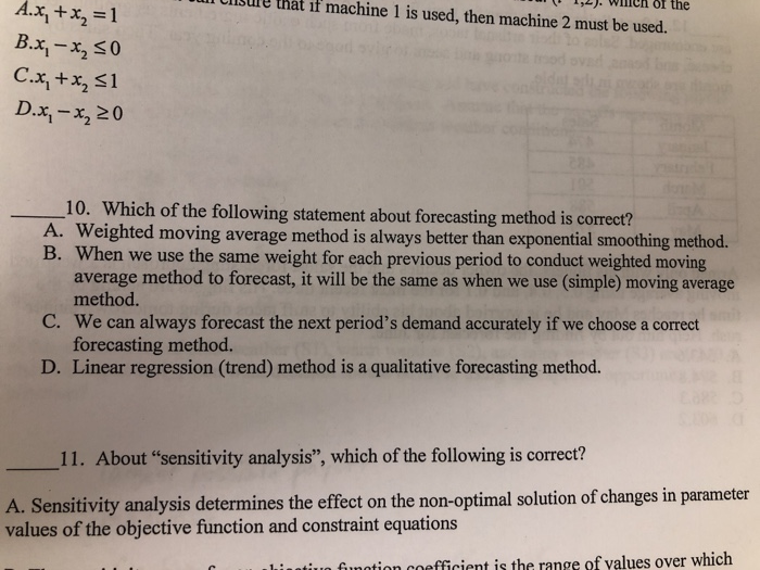 Solved _11. About "sensitivity analysis”, which of the | Chegg.com