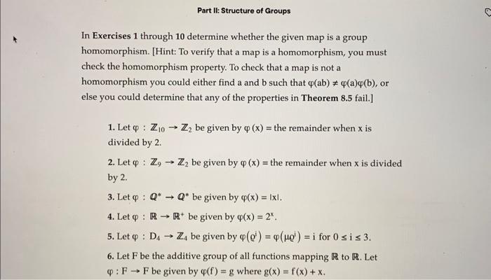 Solved Part II: Structure of Groups n Exercises 1 through 10 | Chegg.com