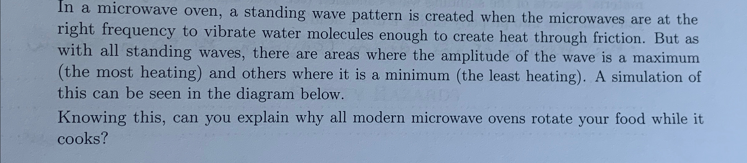 Solved In a microwave oven, a standing wave pattern is | Chegg.com
