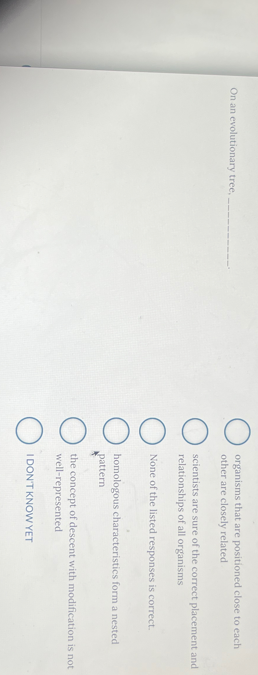 Solved On an evolutionary tree,organisms that are positioned | Chegg.com