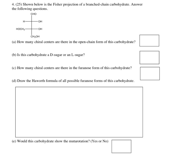 Solved 4.(25) Shown below is the Fisher projection of a | Chegg.com