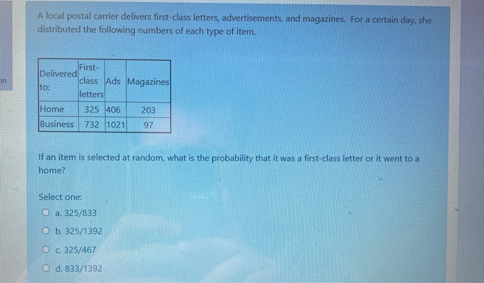 Solved A local postal carrier delivers first-class letters, | Chegg.com