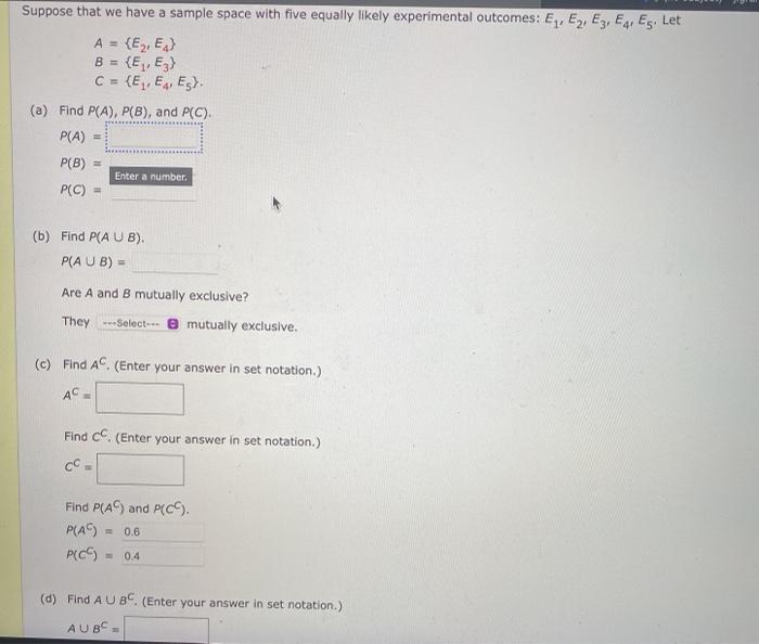 Solved Suppose That We Have A Sample Space With Five Equally