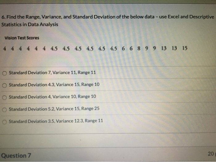 Solved 6. Find the Range, Variance, and Standard Deviation | Chegg.com