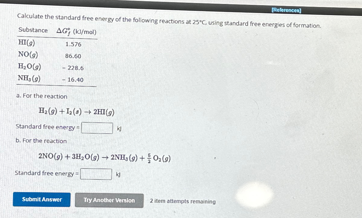 Solved [References]Calculate the standard free energy of the | Chegg.com