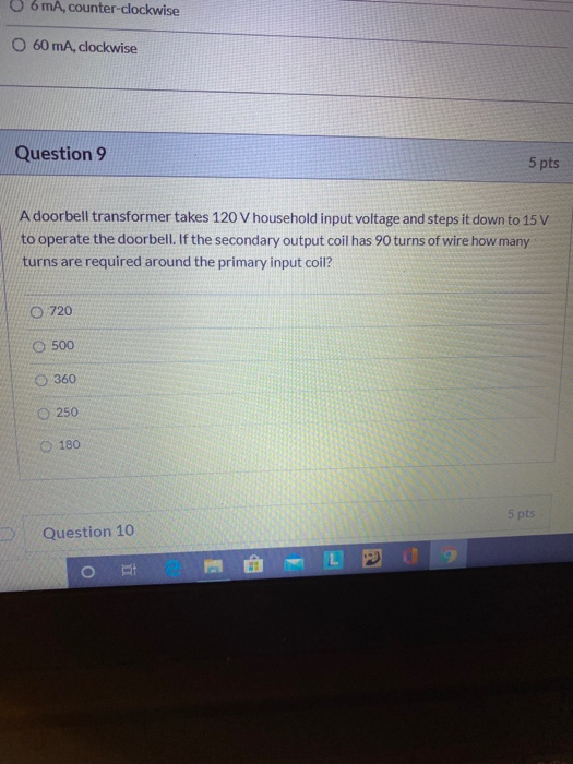 Solved 0 6 mA, counter-clockwise 60 mA, clockwise Question 9 | Chegg.com