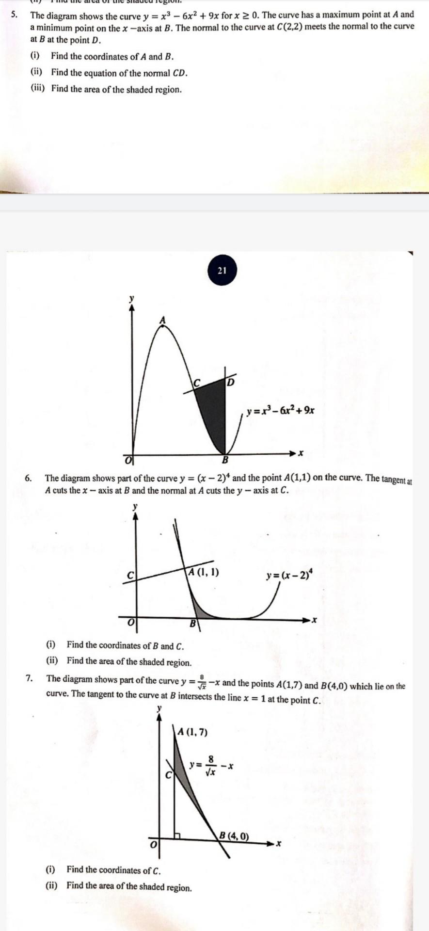 Solved 5. The diagram shows the curve y = x3 - 6x2 + 9x for | Chegg.com