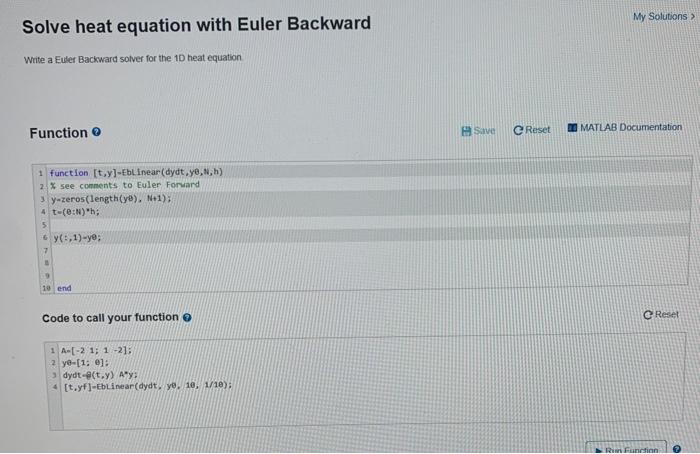 Solved Solve heat equation with Euler Backward Write a Euler | Chegg.com