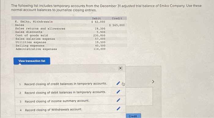 Solved The following list includes temporary accounts from | Chegg.com