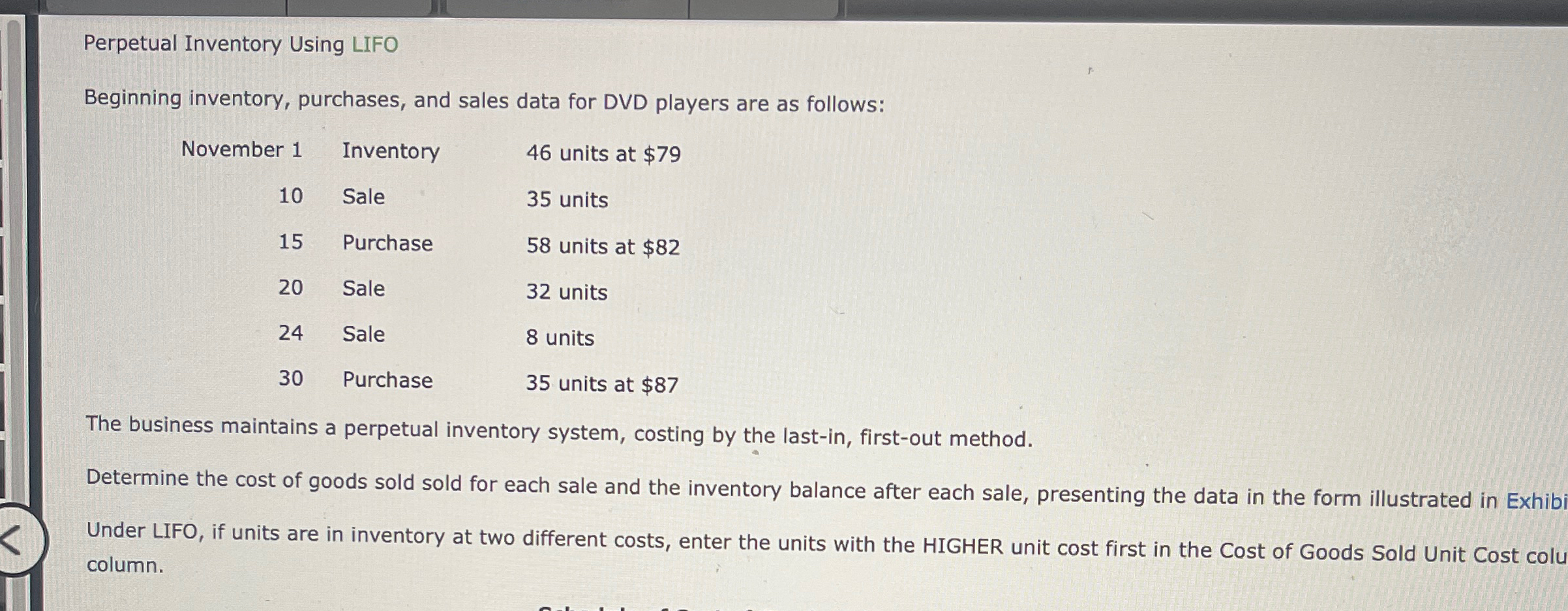 Solved Perpetual Inventory Using LIFOBeginning inventory, | Chegg.com