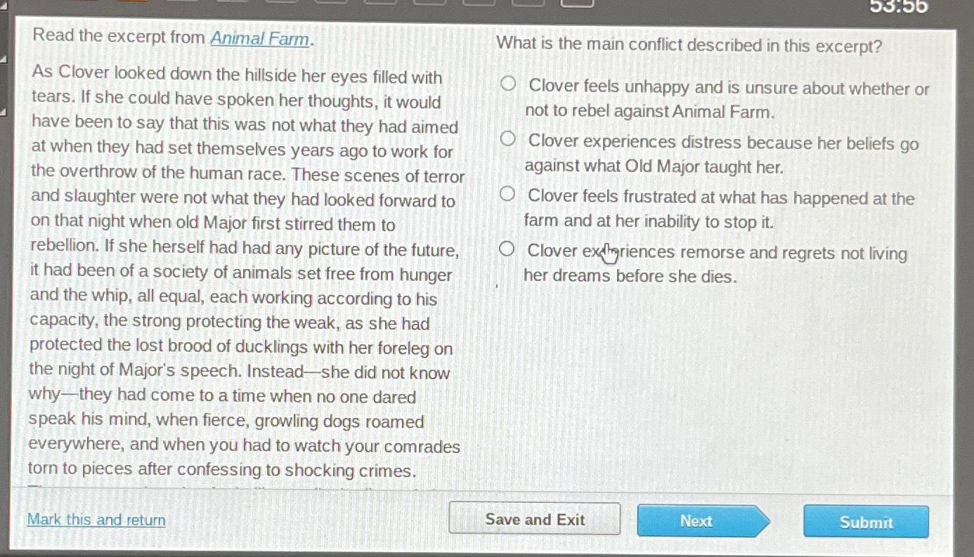 Solved Read the excerpt from Animal Farm.As Clover looked | Chegg.com
