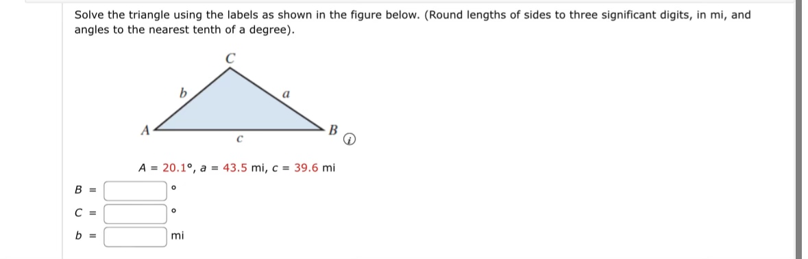 Solved Solve the triangle using the labels as shown in the | Chegg.com