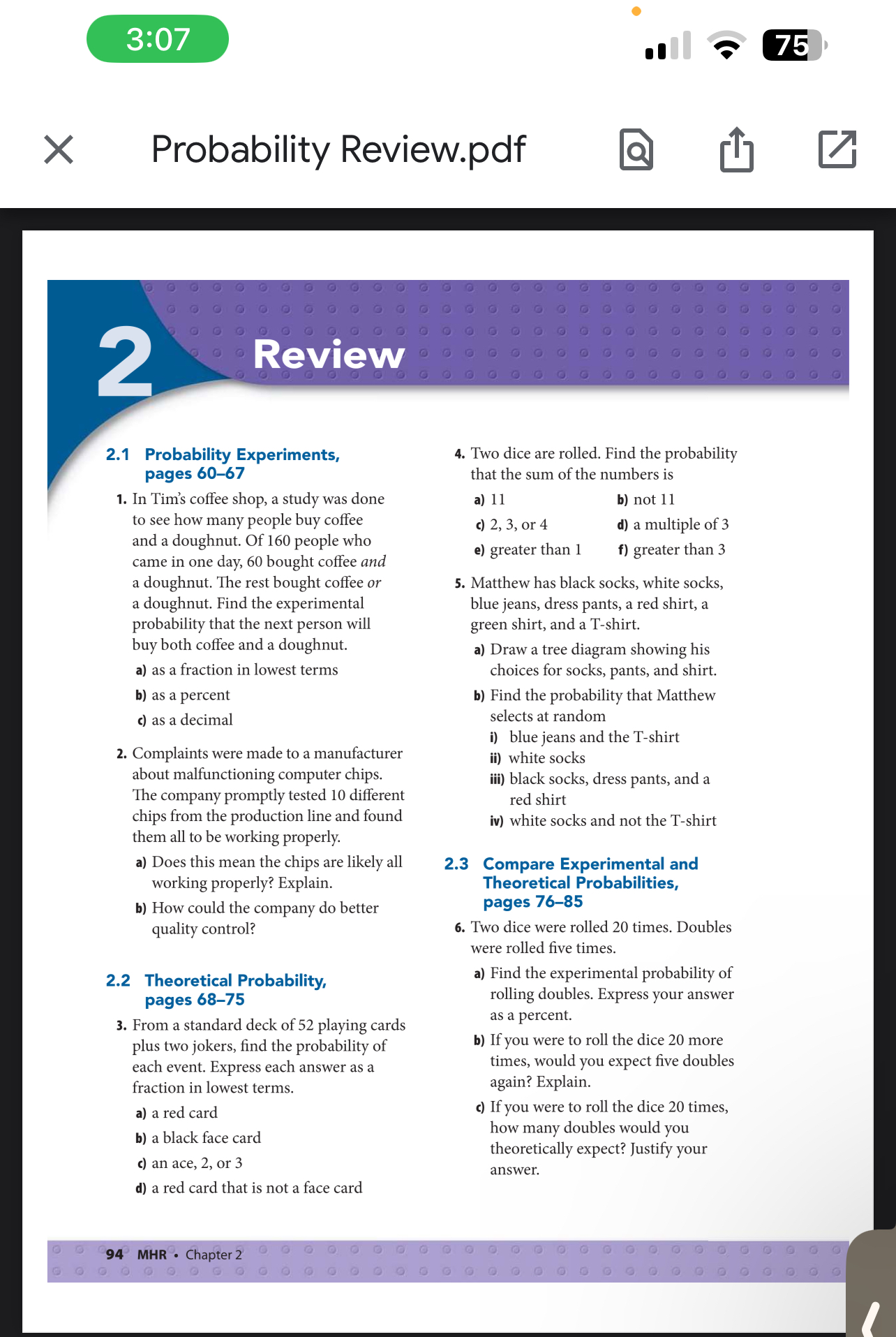 Solved a〔2.1 ﻿Probability Experiments, pages 60-67In Tim's | Chegg.com