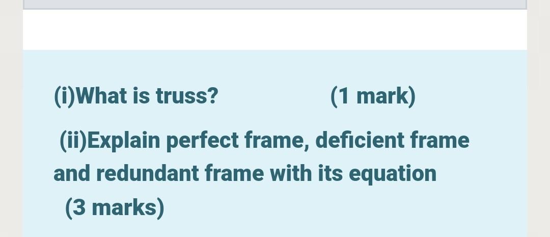 Solved (i)What is truss? (1 mark) (ii)Explain perfect frame, | Chegg.com