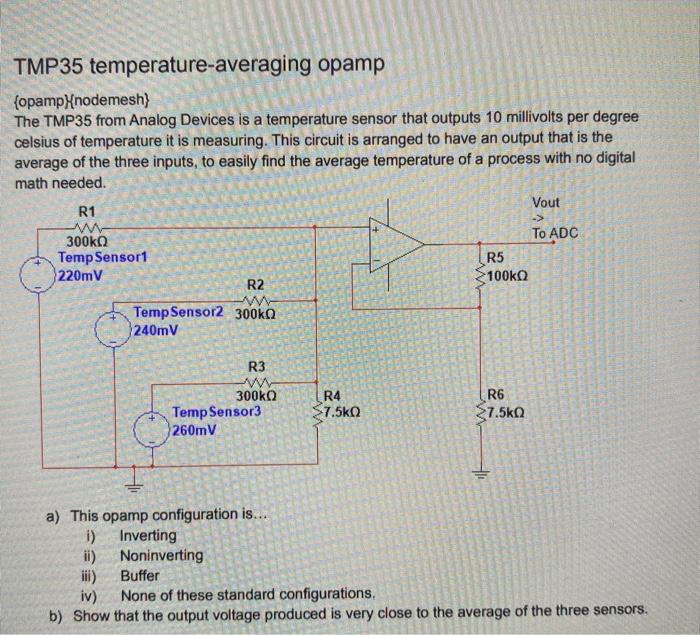 Solved TMP35 temperature-averaging opamp {opamp nodemesh) | Chegg.com