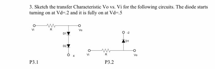Solved 3. Sketch the transfer Characteristic Vo vs. Vi for | Chegg.com