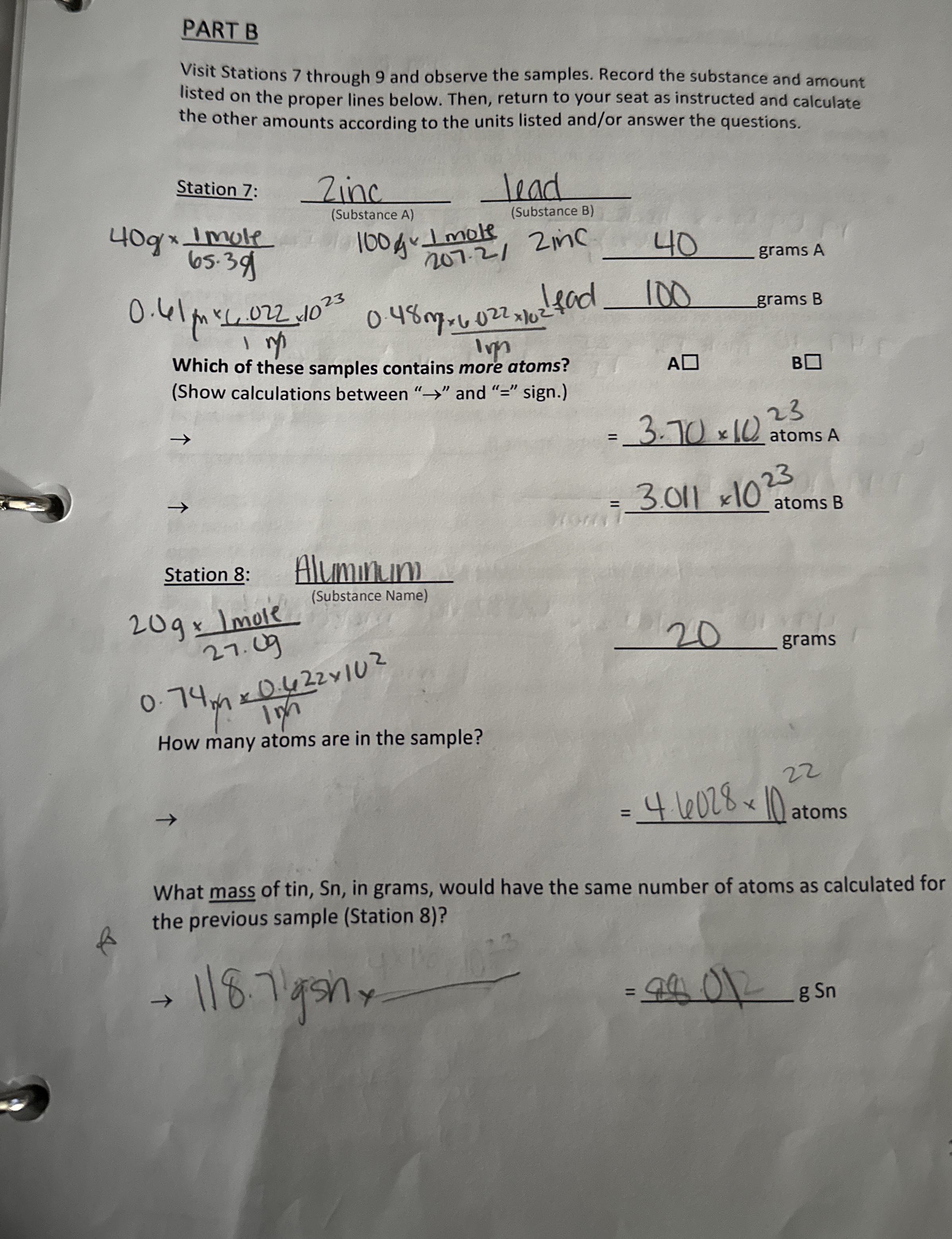 Solved PART BVisit Stations 7 ﻿through 9 ﻿and observe the | Chegg.com