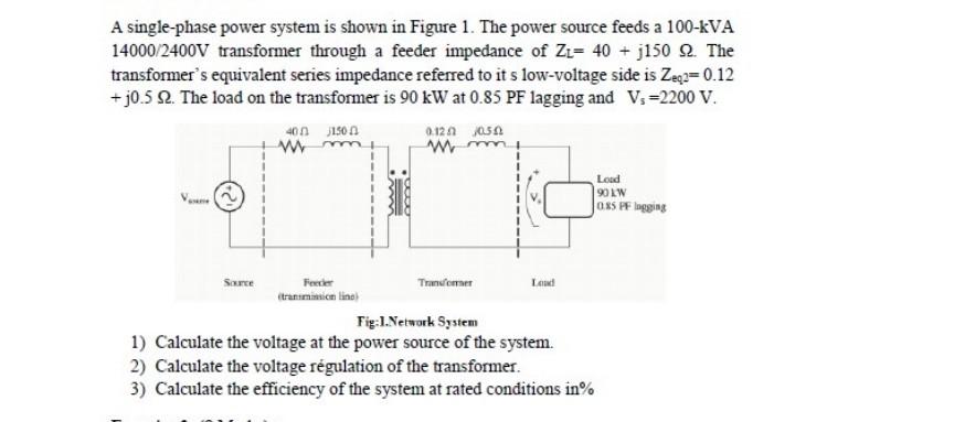 Solved A single-phase power system is shown in Figure 1. The | Chegg.com