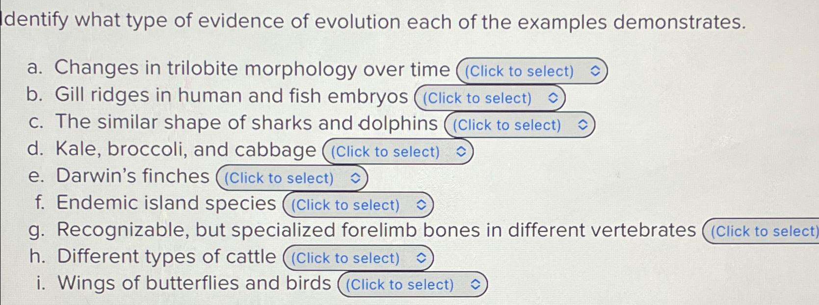 Solved Identify what type of evidence of evolution each of | Chegg.com
