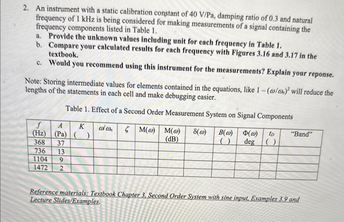 Solved 2. An instrument with a static calibration constant | Chegg.com