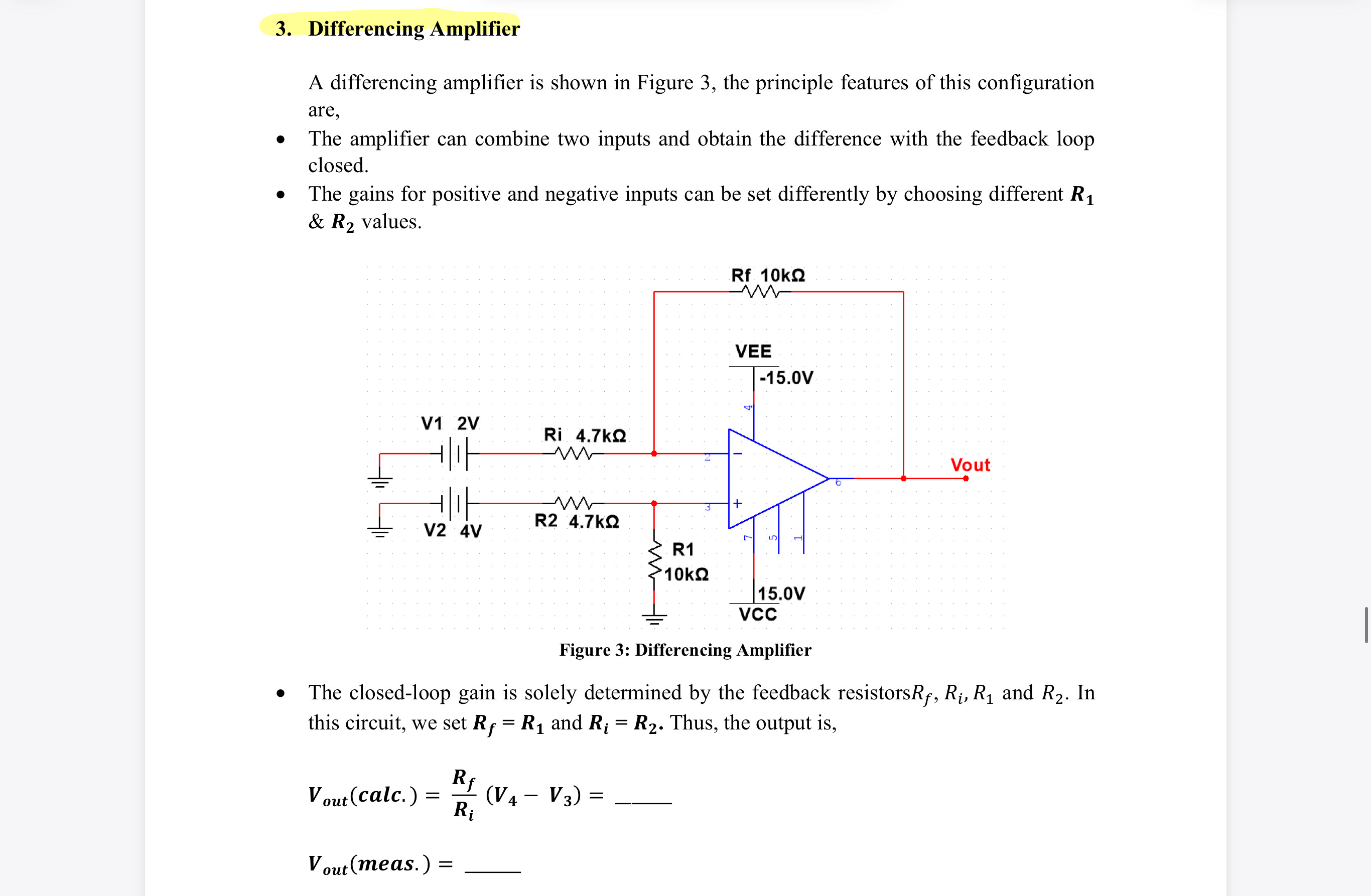 Solved Differencing AmplifierA differencing amplifier is | Chegg.com