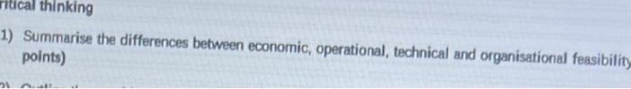 Solved ritical thinking 1) Summarise the differences between | Chegg.com