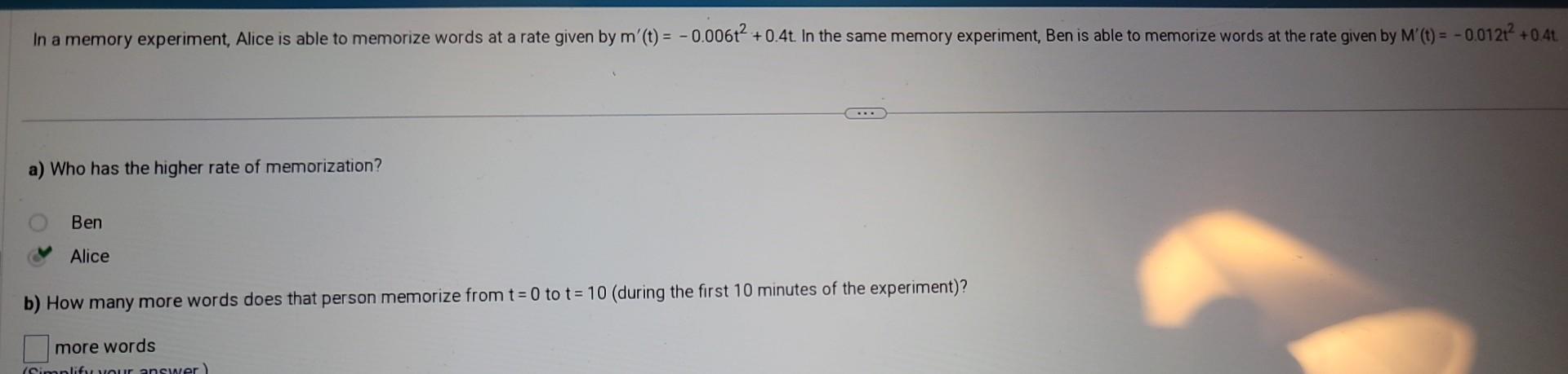 Solved In a memory experiment, Alice is able to memorize | Chegg.com
