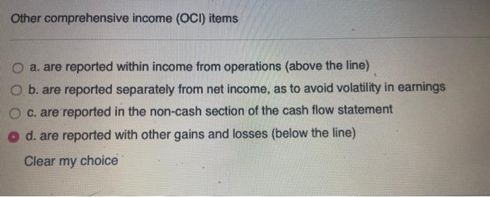 Solved Other comprehensive income (OCI) items a. are | Chegg.com