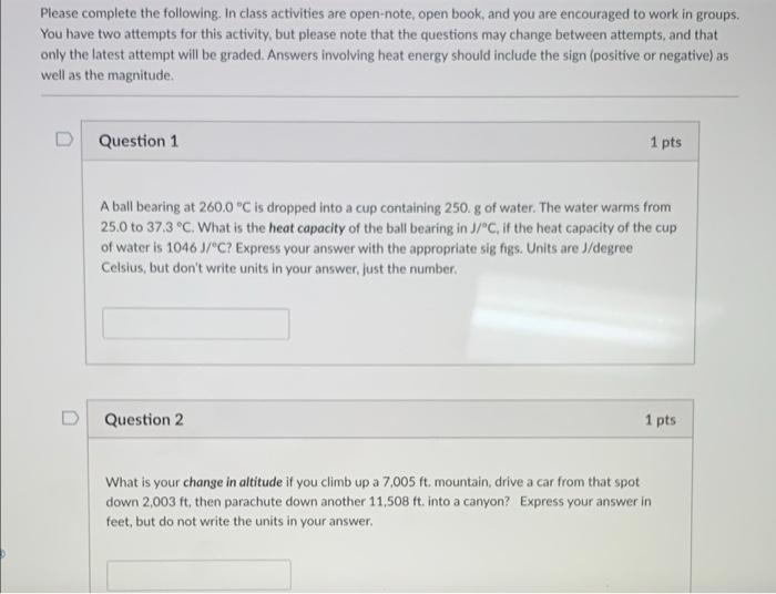 Solved Please complete the following. In class activities | Chegg.com