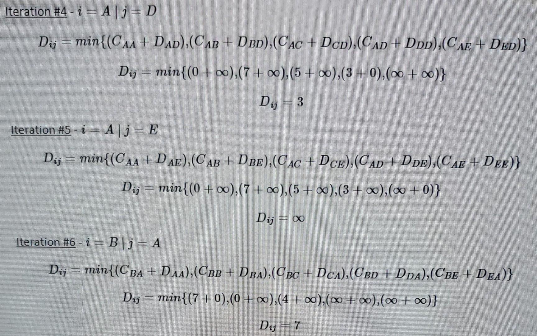 Iteration #4- i=A∣j=D | Chegg.com