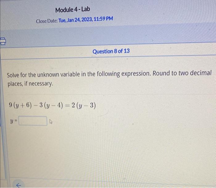 Solved Solve for the unknown variable in the following | Chegg.com