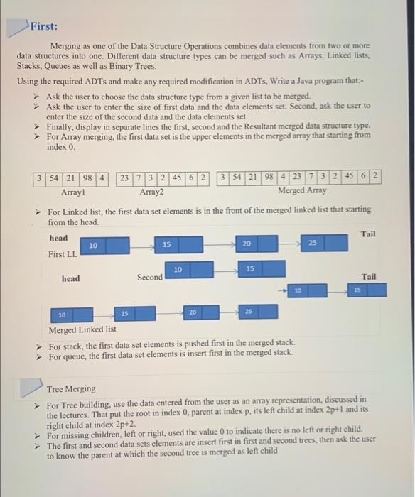 Solved First: Merging as one of the Data Structure | Chegg.com