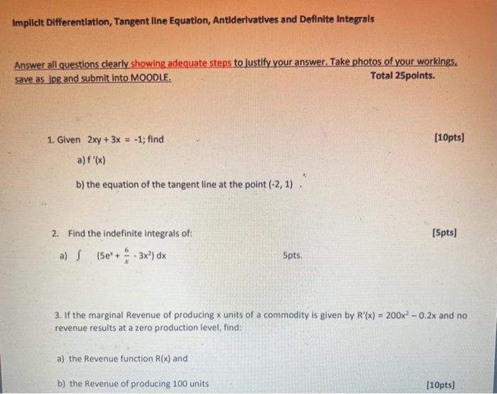 Implicit Differentiation, Tangent line Equation, | Chegg.com