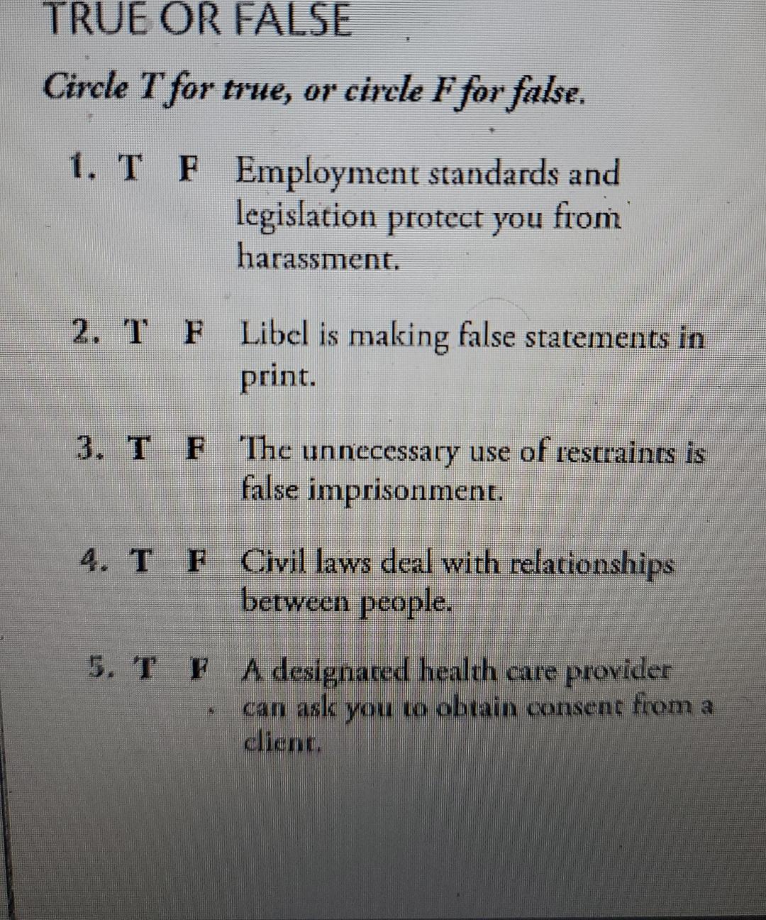 Solved TRUE OR FALSECircle T for true, or circle F for | Chegg.com