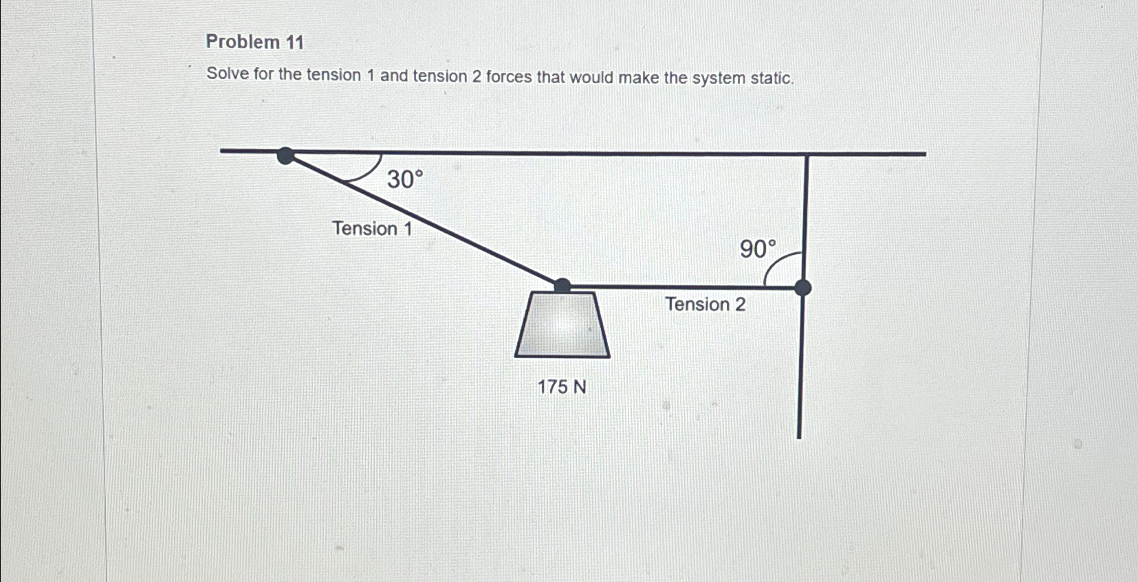 Solved Problem 11Solve for the tension 1 ﻿and tension 2 | Chegg.com