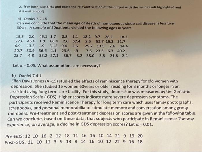 Solved 2. [For both, use SPSS and paste the relevant section | Chegg.com