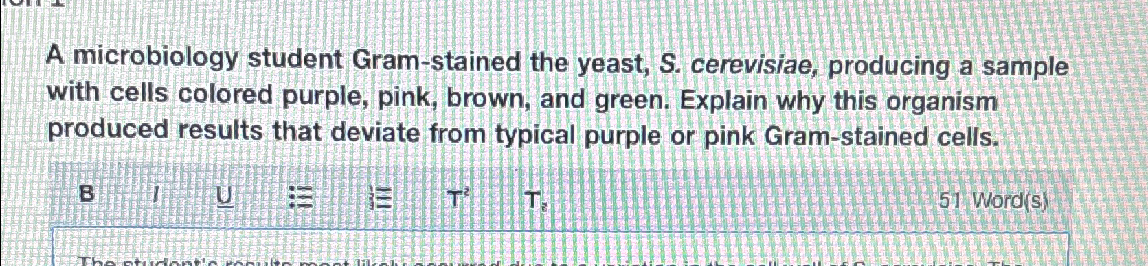 Solved A microbiology student Gram-stained the yeast, S. | Chegg.com