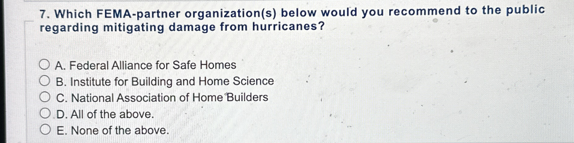 Solved Which FEMA-partner organization(s) ﻿below would you | Chegg.com