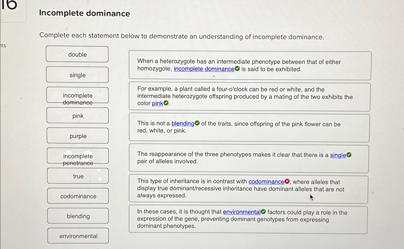 Solved Incomplete dominanceComplete each statement below to | Chegg.com